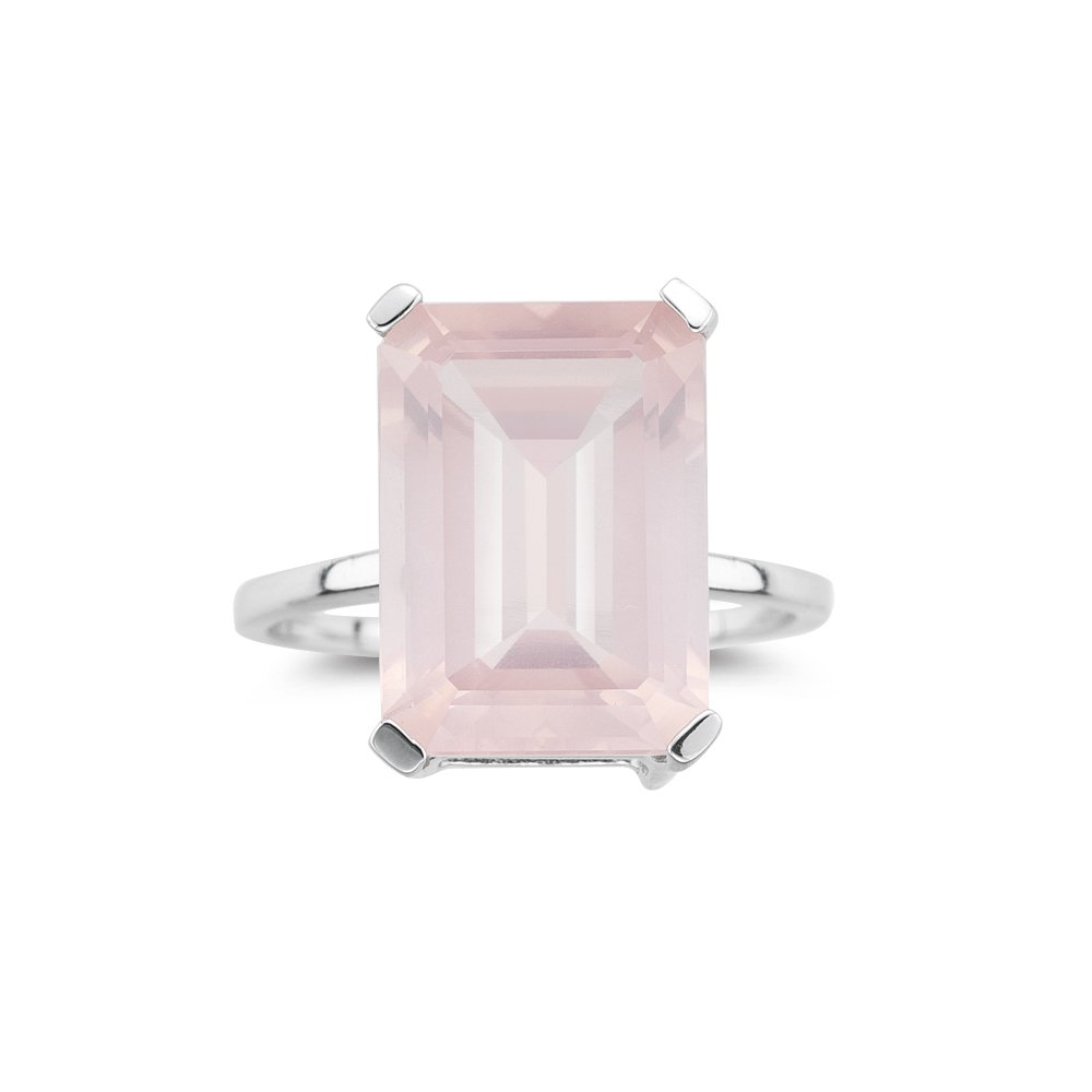 Studs Galore 5.75-6.64 Cts of 14x10 mm AAA Emerald Rose Quartz Ring in 10K White Gold-9.0