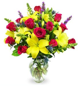 benchmark bouquets - joyful wishes (glass vase included), next-day delivery, gift fresh flowers for birthday, anniversary, get well, sympathy, graduation, congratulations, thank you