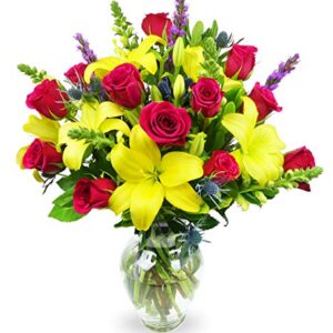 BENCHMARK BOUQUETS - Joyful Wishes (Glass Vase Included), Next-Day Delivery, Gift Fresh Flowers for Birthday, Anniversary, Get Well, Sympathy, Graduation, Congratulations, Thank You