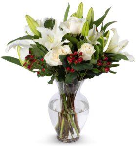 benchmark bouquets - white elegance (glass vase included), next-day delivery, gift fresh flowers for birthday, anniversary, get well, sympathy, graduation, congratulations, thank you