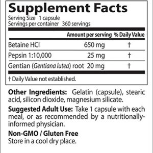 Doctor's Best Betaine HCI Pepsin & Gentian Bitters, Digestive Enzymes for Protein Breakdown & Absorption, Non-GMO, Gluten Free, 360 Count (Pack of 1)