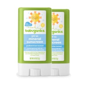 babyganics spf 50 travel size baby sunscreen stick uva uvb protection | water resistant |non allergenic, 2 pack