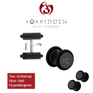 Forbidden Body Jewelry 16g Cheater Plugs: 0g 8 mm Surgical Steel Black IP Plated Fake Plug Earrings