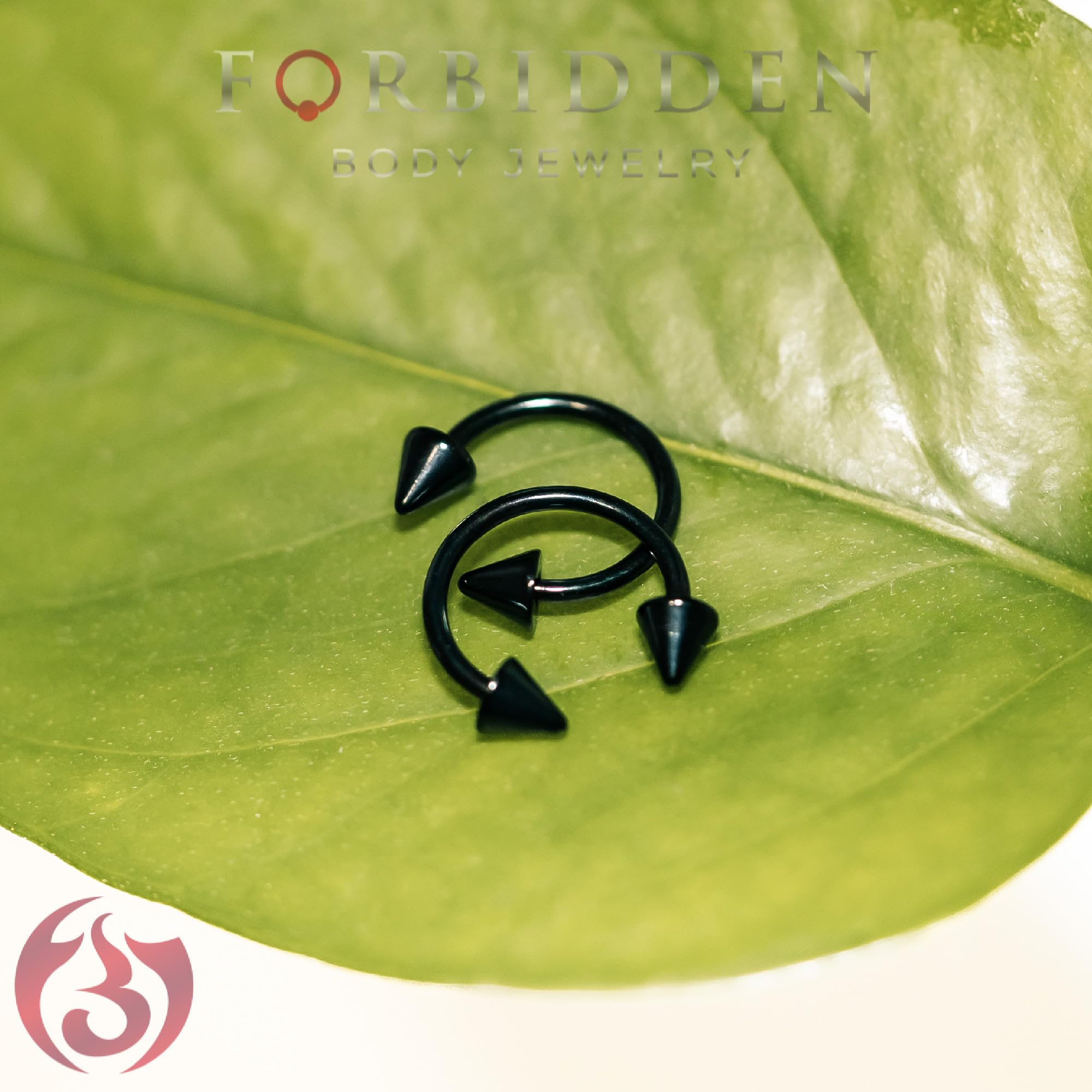 Forbidden Body Jewelry Set of 2 Rings: 16g 10mm Black IP Plated Surgical Steel Spiked Horseshoe Hoop Rings