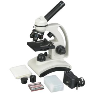 amscope m160c-2l-pb10 cordless compound monocular microscope, wf10x and wf25x eyepieces, 40x-1000x magnification, upper and lower led illumination with rheostat, brightfield, single-lens condenser, coaxial coarse and fine focus, plain stage, 110v or batte