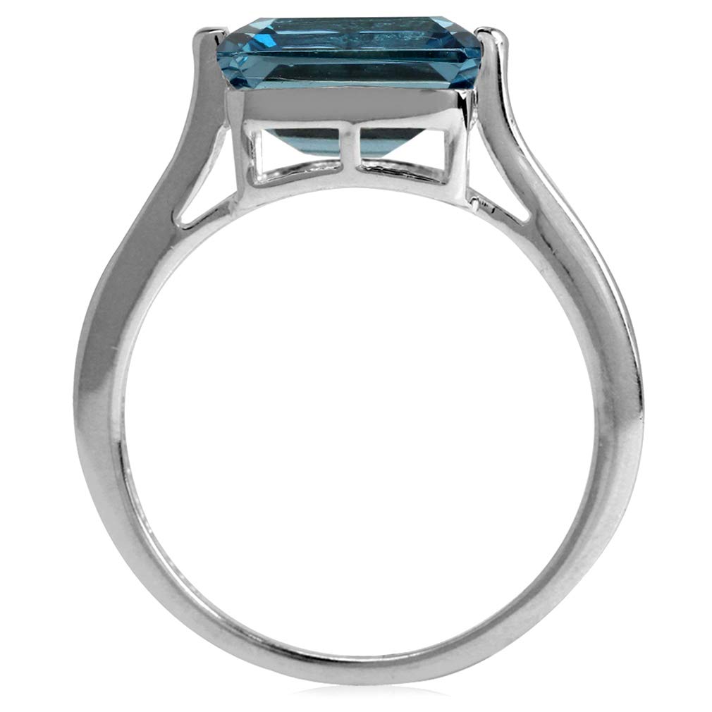 Silvershake 3.8ct. 10x8MM Octagon Genuine London Blue Topaz 925 Sterling Silver East-West Solitaire Ring Size 8