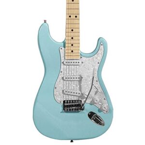 sawtooth st-es-dblp daphne blue electric guitar with pearl white pickguard