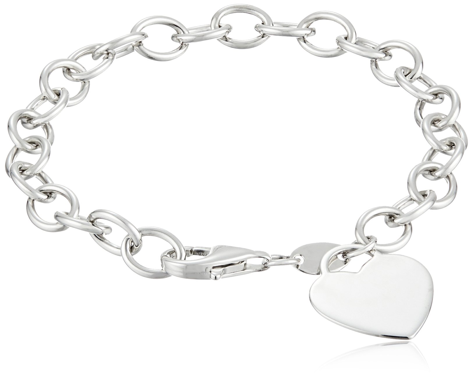 Amazon Essentials Sterling Silver Heart-Tag Bracelet, 7.5" (previously Amazon Collection)