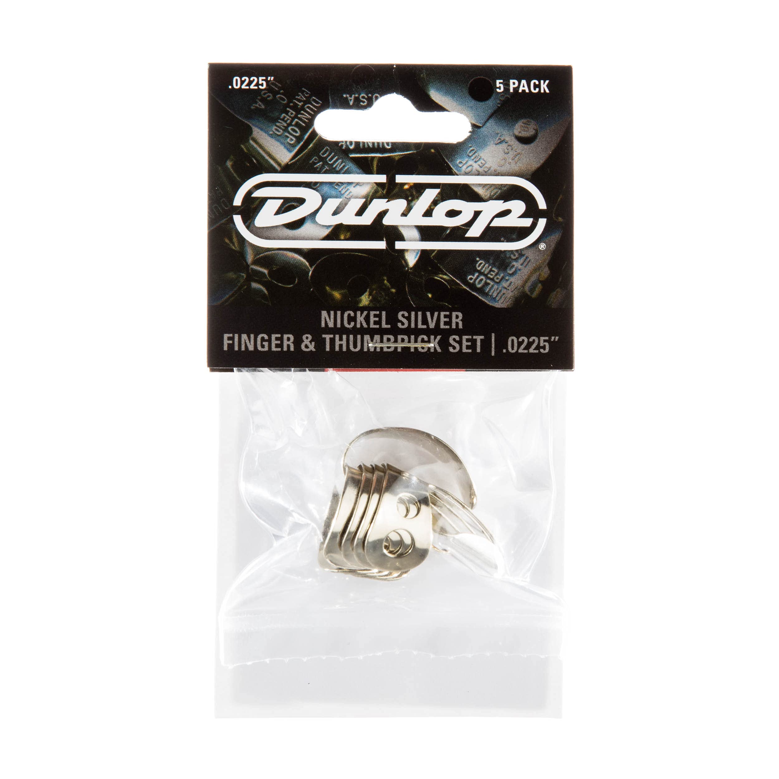 JIM DUNLOP 33P.0225 Nickel Silver Finger & Thumbpicks, .0225", 5/Player's Pack