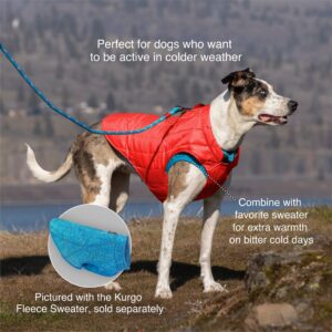 Kurgo Loft Dog Jacket, Reversible Winter Coat for Dogs, Reflective, Wear with Harness, Water Resistant, For Small Medium Large Pets (Coastal Blue, M)