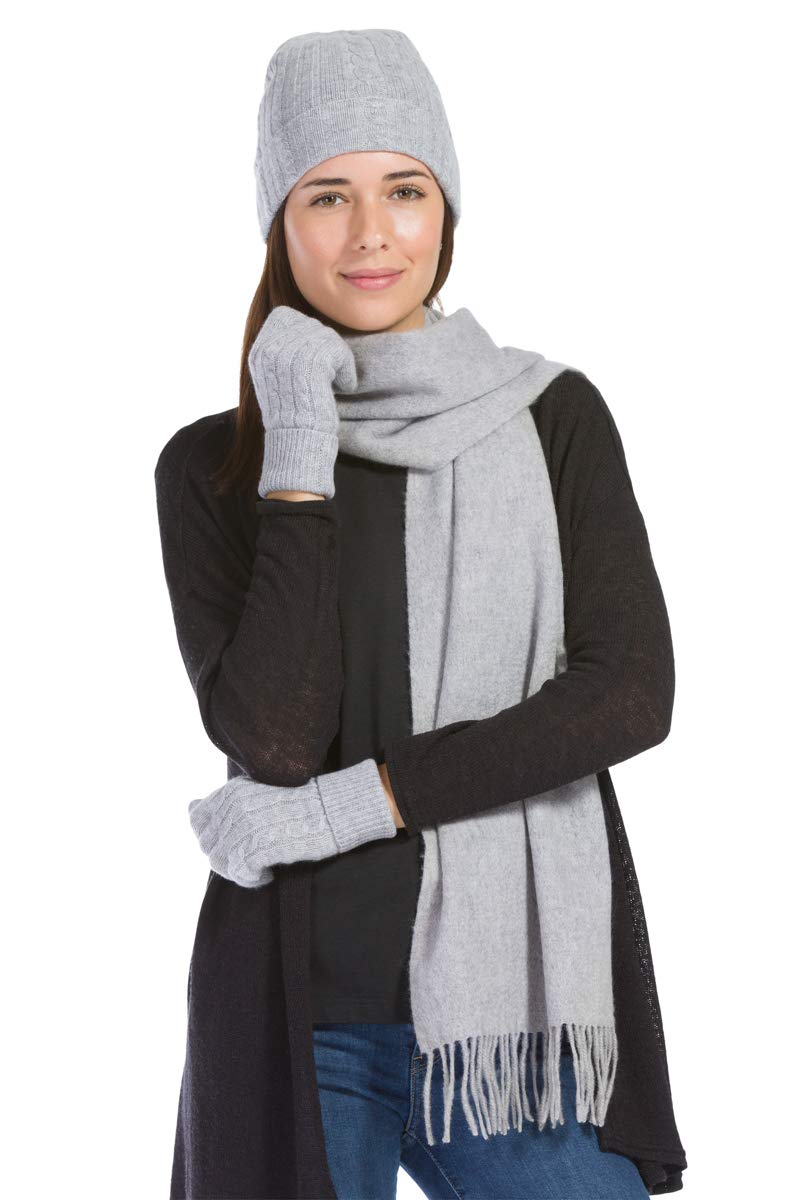 Fishers Finery Women's 100% Cashmere Hat Glove and Scarf Set; with Exquisite Box (Gray)