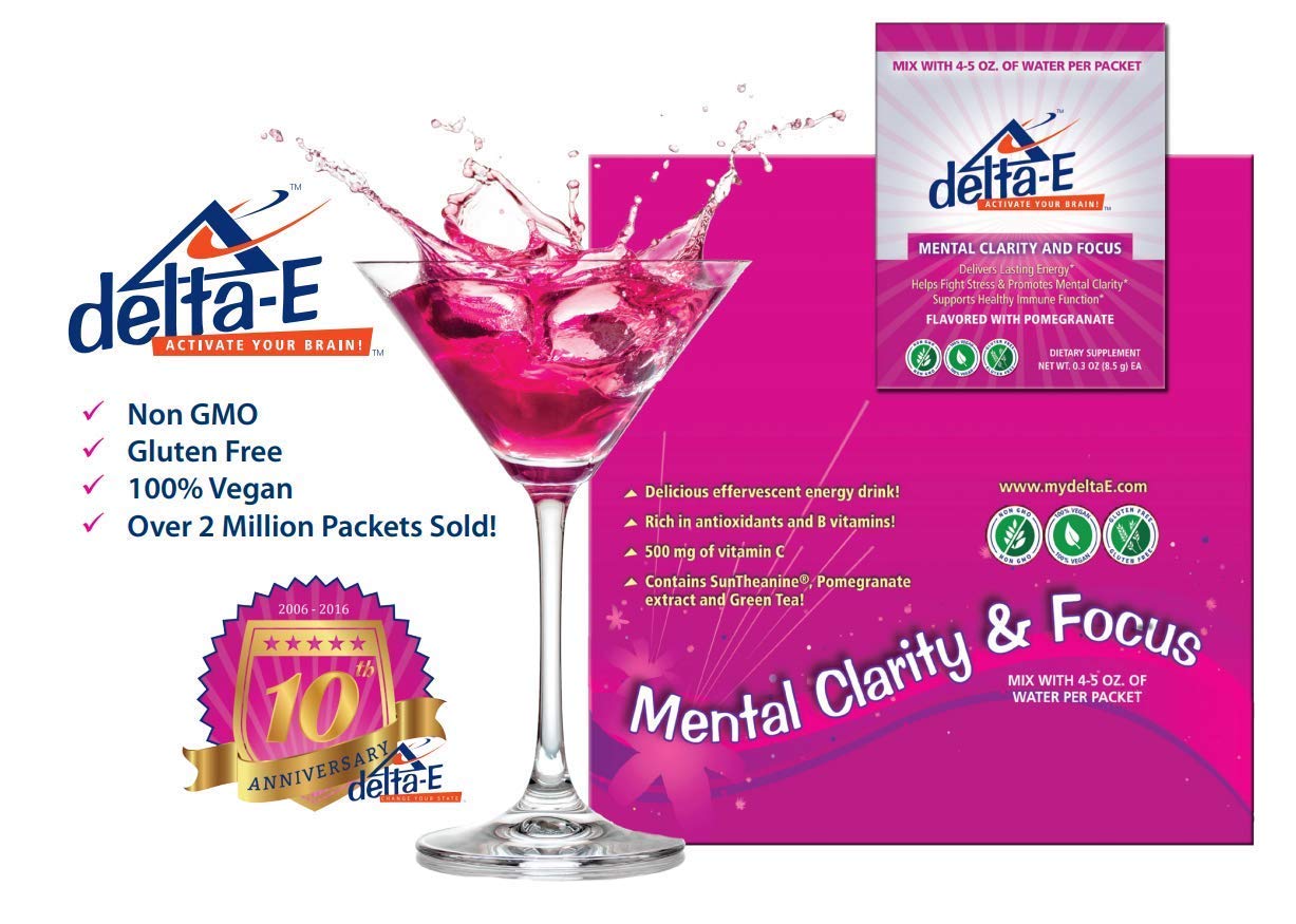 Delta-E Mental Clarity & Focus! Energy Drink Non-GMO, 100% Vegan & Gluten Free (30 Packets)