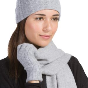 Fishers Finery Women's 100% Cashmere Hat Glove and Scarf Set; with Exquisite Box (Gray)