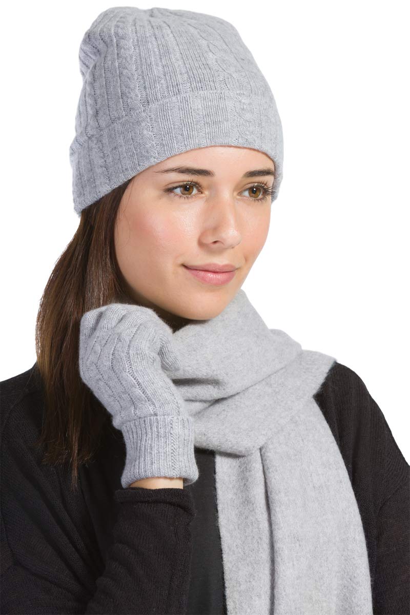 Fishers Finery Women's 100% Cashmere Hat Glove and Scarf Set; with Exquisite Box (Gray)