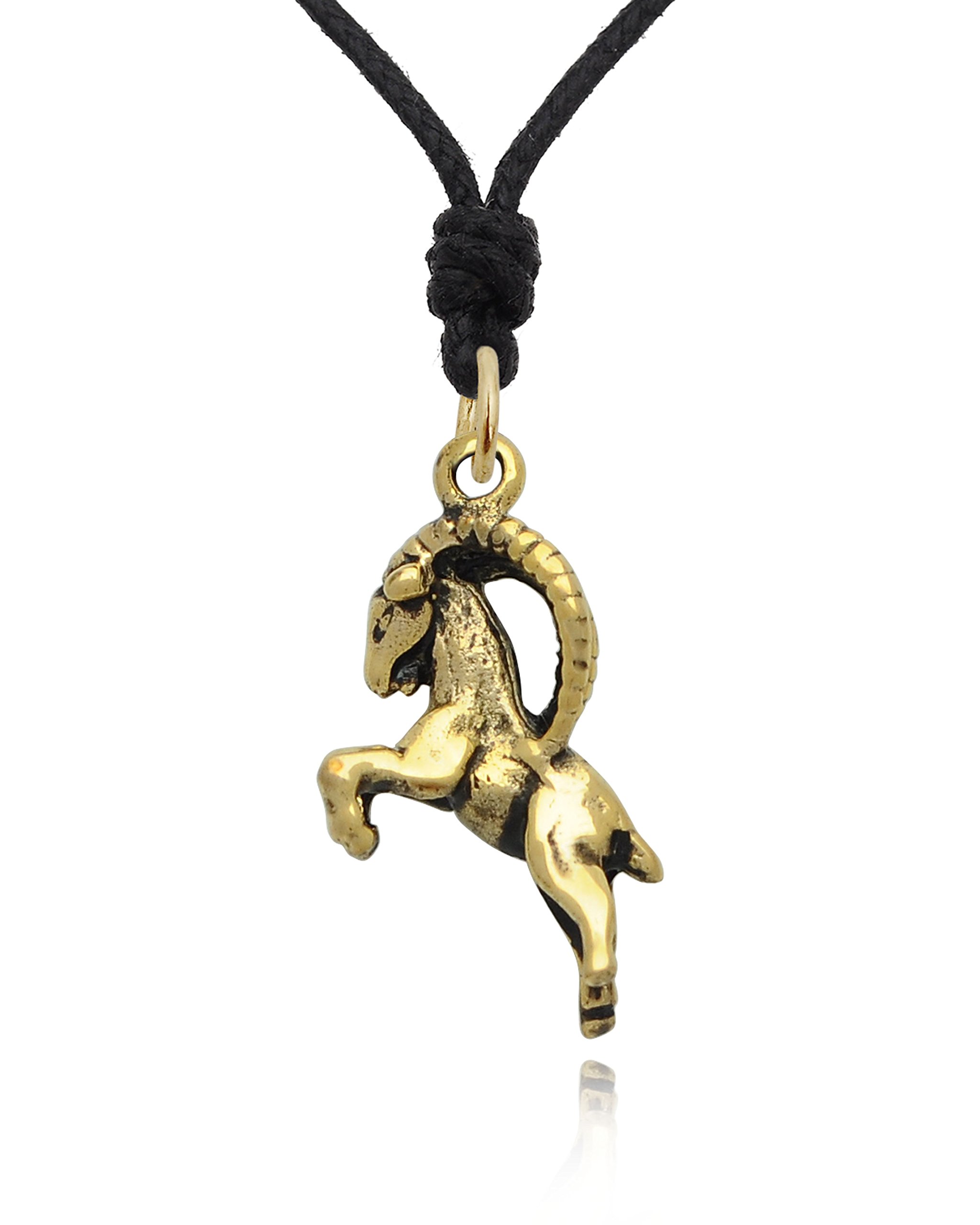 Vietguild Capricorn Goat Atrology Sign Handmade Brass Necklace Pendant Jewelry with Cotton Cord