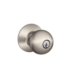 schlage f51a orb 619 orbit knob keyed entry lock, satin nickel