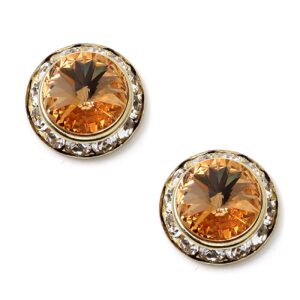 gold plating element light colorado topaz rhinestone 15mm rondelle circle round shape stud earring