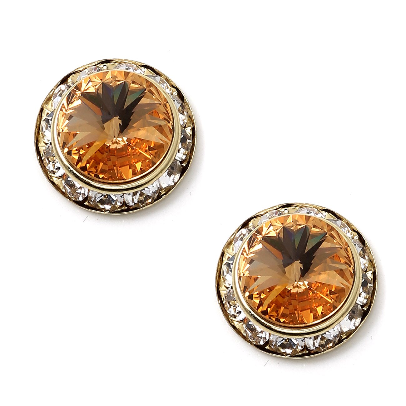 Gold Plating Element Light Colorado Topaz Rhinestone 15mm Rondelle Circle Round Shape Stud Earring