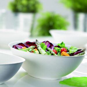 PacknWood 210BCHIC1500 Heavy-Duty Bowl Bio n’ Chic Oval White Sugarcane Bowl Made by 100% Sugarcane Fibers - 44oz 10.6 x 6.2’’ - 100pcs - Compostable and Biodegradable Salad