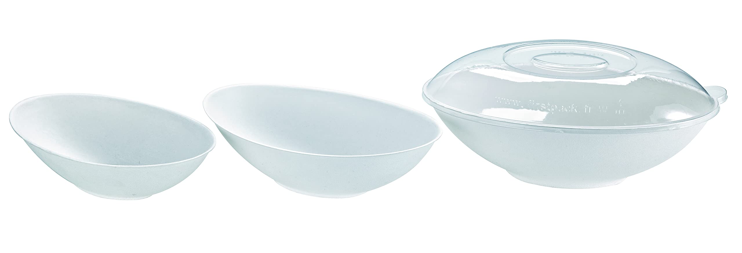 PacknWood 210BCHIC1500 Heavy-Duty Bowl Bio n’ Chic Oval White Sugarcane Bowl Made by 100% Sugarcane Fibers - 44oz 10.6 x 6.2’’ - 100pcs - Compostable and Biodegradable Salad