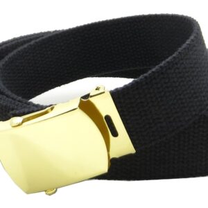 Canvas Web Belt Military Style with Brass Buckle and Tip 54" Long Many Colors (Black)