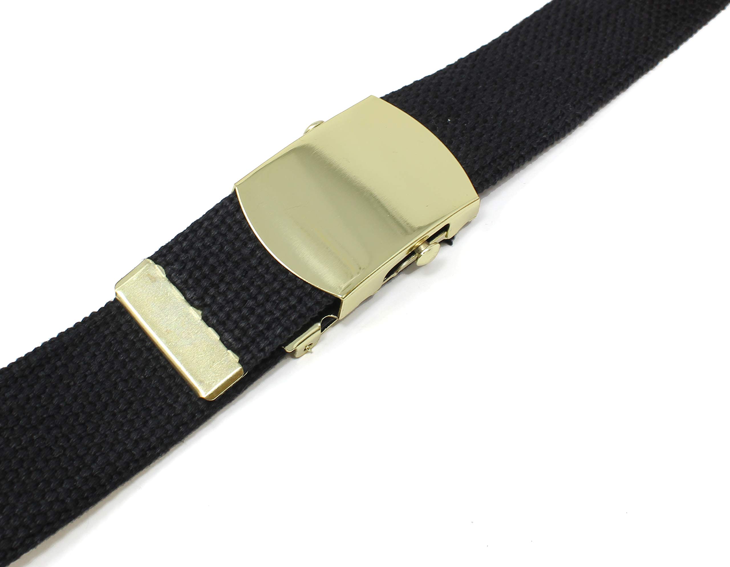 Canvas Web Belt Military Style with Brass Buckle and Tip 54" Long Many Colors (Black)