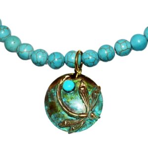 Elaine Coyne Collectible Artwear Patina Brass Dragonfly Necklace - Turquoise