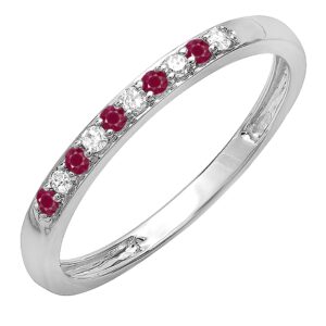 dazzlingrock collection 10k ruby and white diamond women anniversary wedding matching band stackable ring, white gold, size 6