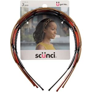 scunci effortless beauty skinny plastic headbands, woman, 3 packs of 4 count = 12 count