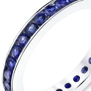 PEORA Sterling Silver Created Blue Sapphire 3mm Eternity Band, Wedding Anniversary Stackable Ring, 1.50 Carats total, Size 6