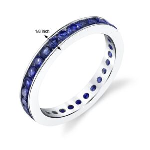 PEORA Sterling Silver Created Blue Sapphire 3mm Eternity Band, Wedding Anniversary Stackable Ring, 1.50 Carats total, Size 6