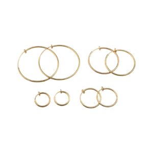 evelots gold/silver tone earrings - clip on spring hoop -no pinch/nickel free- 4 different sizes