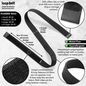 Loopbelt M 34-38 No Scratch Reversible Web Belt with Advanced Hook & Loop Fasteners Black Medium 34-38