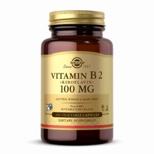 solgar vitamin b2 (riboflavin) 100mg, 100 vegetable capsules - energy metabolism, healthy nervous system - non-gmo, vegan, gluten free, dairy free, kosher, halal - 100 servings