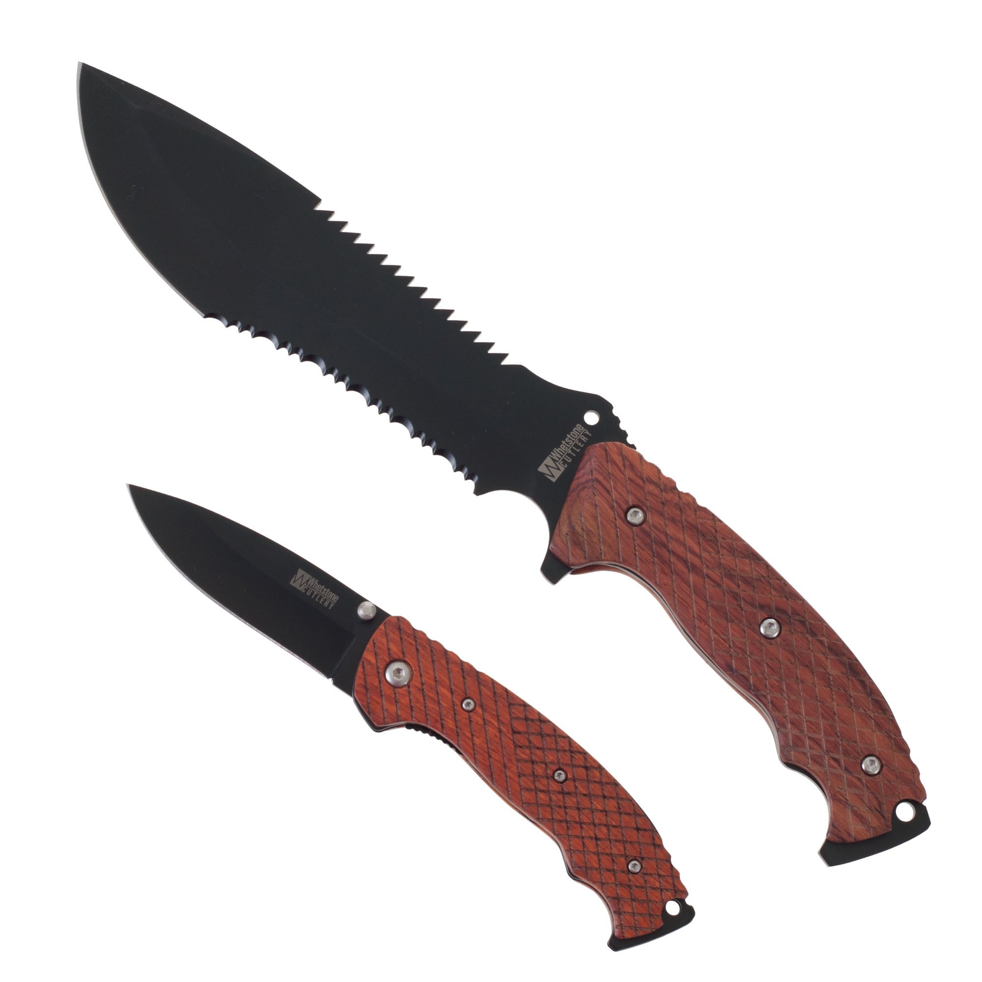 Hunting Knife and Pocketknife Set – Includes Sheath, 1 Partially Serrated Fixed Blade Knife, and 1 Pocket Knife with an Easy Open Tab by Whetstone