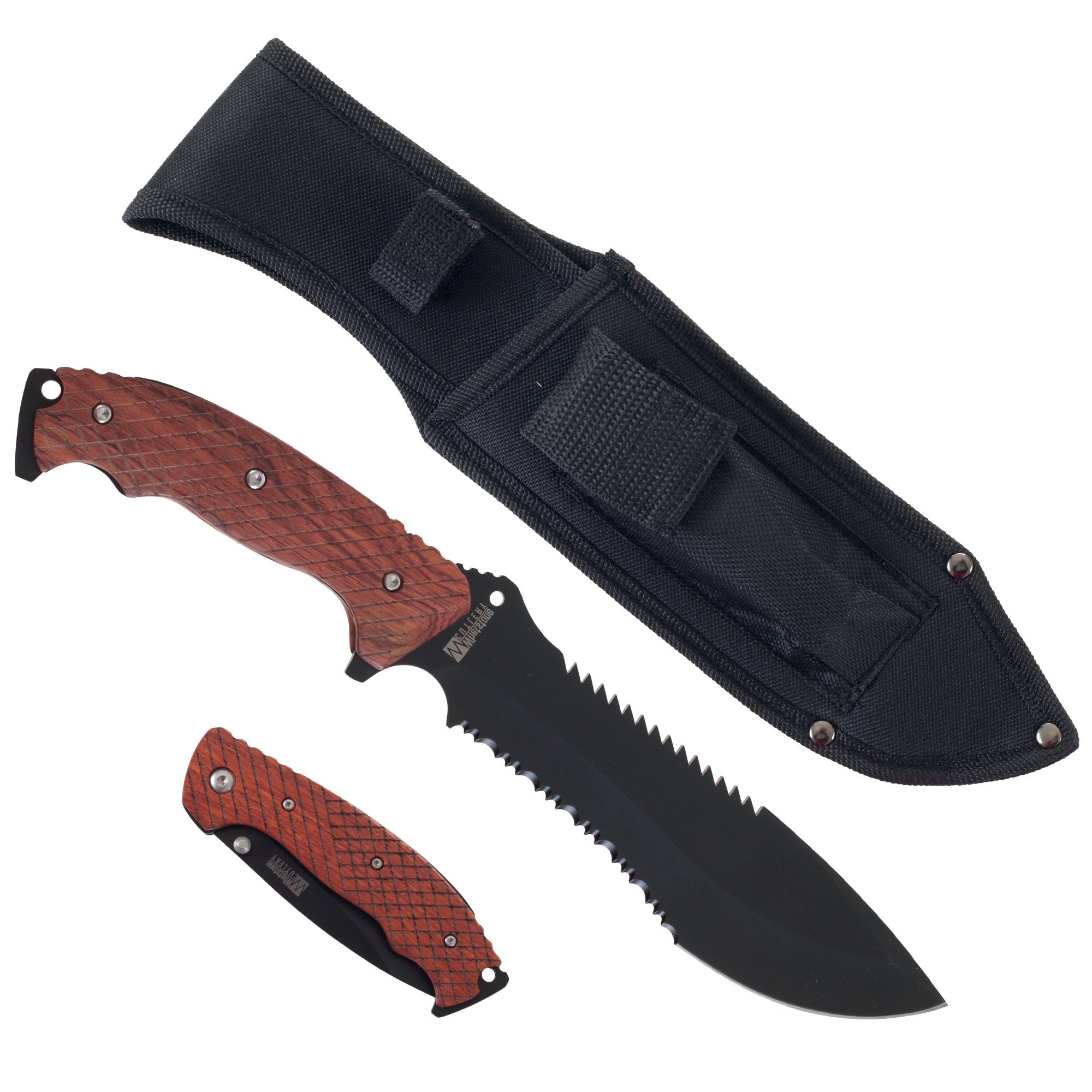 Hunting Knife and Pocketknife Set – Includes Sheath, 1 Partially Serrated Fixed Blade Knife, and 1 Pocket Knife with an Easy Open Tab by Whetstone