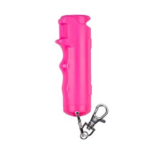 sabre red pepper gel with snap clip, 25 bursts (5x other brands), 12-foot (4-meter) range, flip top safety, gel is safer, maximum strength oc spray, durable hard case, ergonomic finger grip, pink