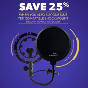 Auphonix Pop Filter Screen for Microphones - Gooseneck Clamps Compatible with Blue Yeti Microphone - Great Gift