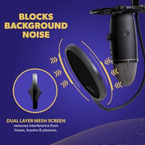 Auphonix Pop Filter Screen for Microphones - Gooseneck Clamps Compatible with Blue Yeti Microphone - Great Gift