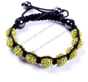 shamballa style jewelry gold yellow women girl pave shine crystal ball hand-woven bracelet adjustable