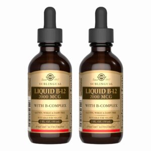 solgar sublingual liquid b-12 2000 mcg with b-complex - 2 fl oz, pack of 2 - supports energy, red blood cells, healthy nervous system & heart health - vegan, gluten free - 118 total servings