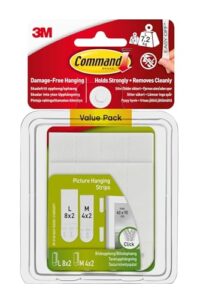 command medium and large picture hanging strips, damage free hanging picture hangers, no tools wall hanging strips for living spaces, white, 4 medium pairs and 8 large pairs