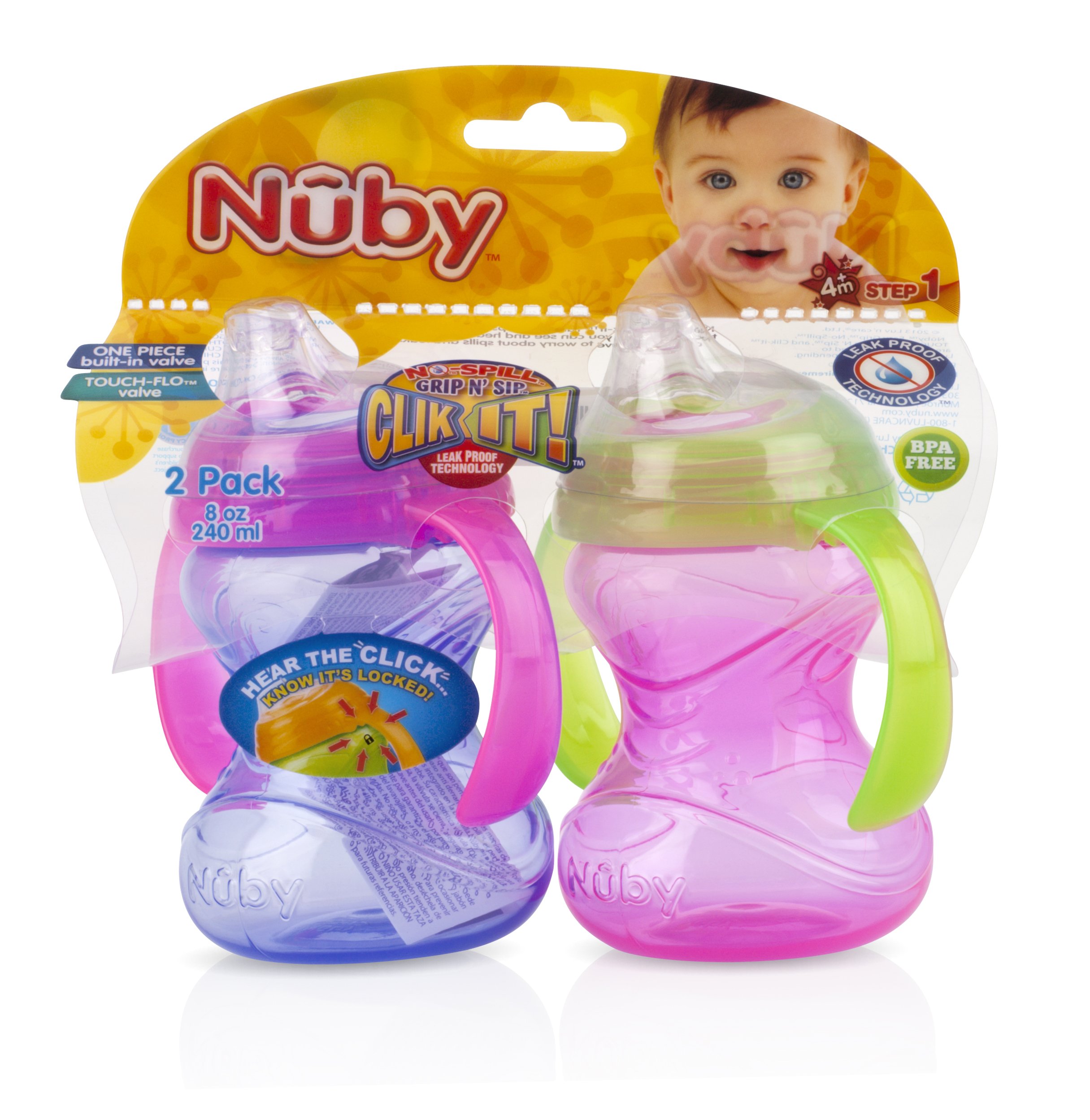 Nuby Clik-It, Cup with Spout, 2-Pack, 10 Ounce