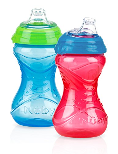 Nuby 2-Pack No-Spill Easy Grip Clik-It Cups, 10 Ounce, Colors May Vary