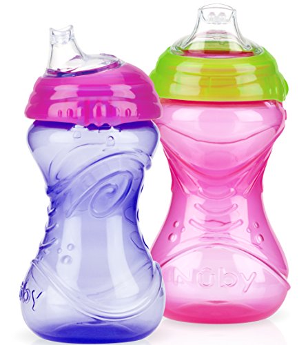 Nuby 2-Pack No-Spill Easy Grip Clik-It Cups, 10 Ounce, Colors May Vary