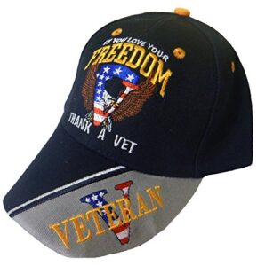 patriotic black cap if you love your freedom thank vet bald eagle american flag, multi, one size