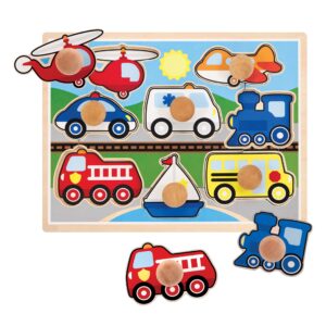 melissa & doug vehicles jumbo knob wooden puzzle (8 pcs)