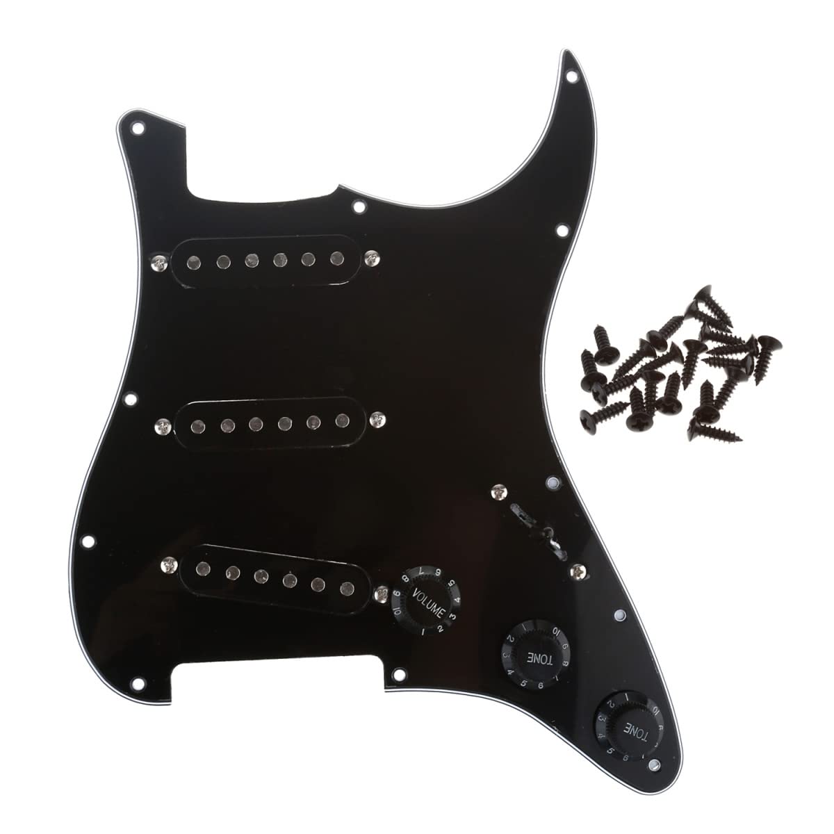 Musiclily SSS 11 Hole Loaded Prewired Strat Pickguard ST Guitar Scratch Plate with Single Coil Pickups Set for Squier Stratocaster Style Electric Guitar, Black