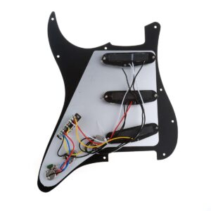 Musiclily SSS 11 Hole Loaded Prewired Strat Pickguard ST Guitar Scratch Plate with Single Coil Pickups Set for Squier Stratocaster Style Electric Guitar, Black