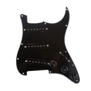 Musiclily SSS 11 Hole Loaded Prewired Strat Pickguard ST Guitar Scratch Plate with Single Coil Pickups Set for Squier Stratocaster Style Electric Guitar, Black